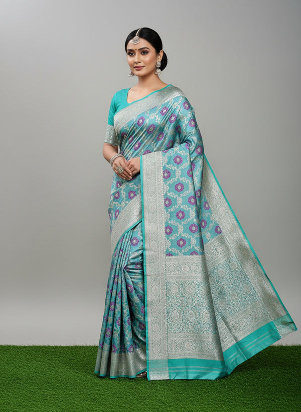 POWDER BLUE MASHRU KATAN SILK SAREE – TANTURI