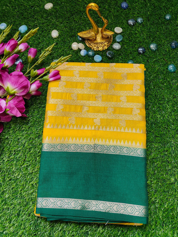 YELLOW GADHWAL BORDER GAJI SILK SAREE – TANTURI